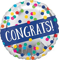 17" CONGRATS SILVER DOTS FOIL BALLOON| Party Stop